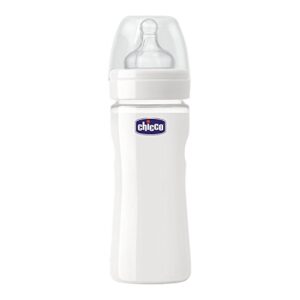 chicco- baby nature glass silicon feeding bottle 240ml