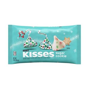 hershey’s kisses sugar cookie flavor white creme with cookie pieces candy, christmas, 9 oz bag