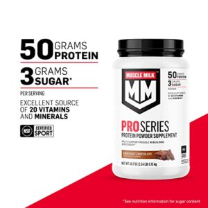 Muscle Milk Pro Series Protein Powder Supplement, Knockout Chocolate, 5 Pound, 28 Servings, 50g Protein, 3g Sugar, 20 Vitamins & Minerals, NSF Certified for Sport, Workout Recovery, Packaging May Vary