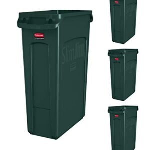 Rubbermaid Commercial Products Slim Jim Trash/Garbage Can with Venting Channels, 23-Gallon, Green, for Kitchen/Office/Workspace, Pack of 4