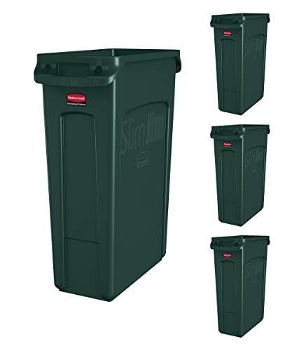 Rubbermaid Commercial Products Slim Jim Trash/Garbage Can with Venting Channels, 23-Gallon, Green, for Kitchen/Office/Workspace, Pack of 4