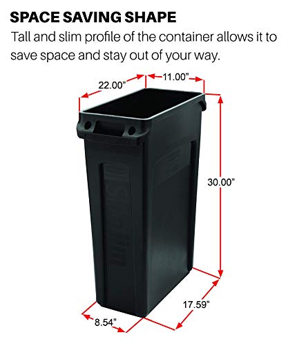 Rubbermaid Commercial Products Slim Jim Trash/Garbage Can with Venting Channels, 23-Gallon, Green, for Kitchen/Office/Workspace, Pack of 4