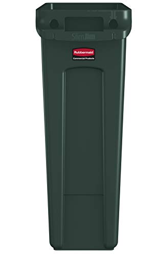 Rubbermaid Commercial Products Slim Jim Trash/Garbage Can with Venting Channels, 23-Gallon, Green, for Kitchen/Office/Workspace, Pack of 4