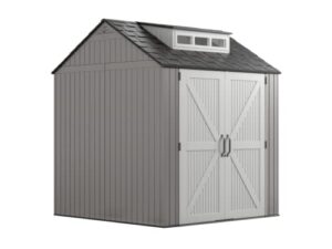 rubbermaid resin weather resistant outdoor storage shed, 7 x 7 ft., simple gray/onyx, for garden/backyard/home/pool