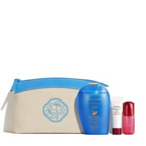 shiseido ultimate active sun protection set – includes ultimate sun protector lotion spf 50+, clarifying cleansing foam, ultimune power infusing concentrate & reusable pouch