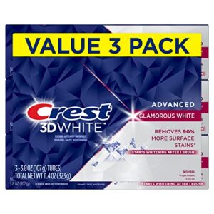 crest 3d white advanced glamorous white teeth whitening toothpaste, 3.8 oz, pack of 3