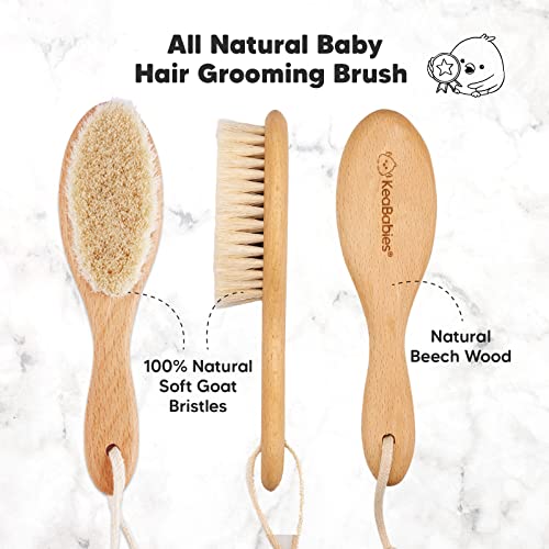 Baby Hair Brush - Baby Brush with Soft Goat Bristles - Cradle Cap Brush - Perfect Scalp Grooming Product for Infant, Toddler, Kids (Walnut, Oval)