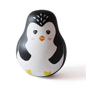 shumee wooden roly poly wobble toy – montessori tumbler toys – (1-3 years)| roly poly baby toys | tummy time wobbler toys, penguin tumbler wobbler toys for infant boy girl gifts (penguin)