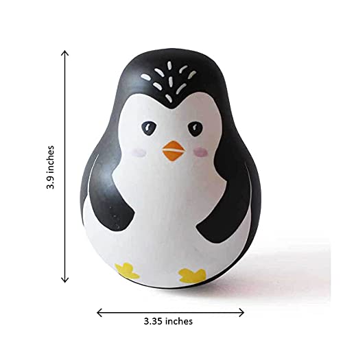 Shumee Wooden Roly Poly Wobble Toy - Montessori Tumbler Toys - (1-3 Years)| Roly Poly Baby Toys | Tummy Time Wobbler Toys, Penguin Tumbler Wobbler Toys for Infant Boy Girl Gifts (Penguin)