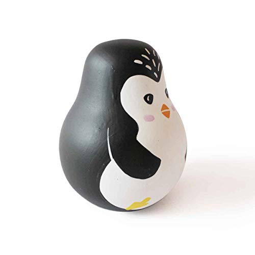 Shumee Wooden Roly Poly Wobble Toy - Montessori Tumbler Toys - (1-3 Years)| Roly Poly Baby Toys | Tummy Time Wobbler Toys, Penguin Tumbler Wobbler Toys for Infant Boy Girl Gifts (Penguin)