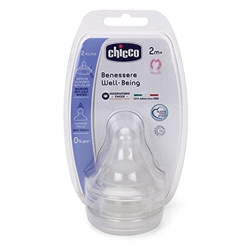 Chicco 00020823200000 Welfare Medium Teats Silicone Set of 2, White/2 Months