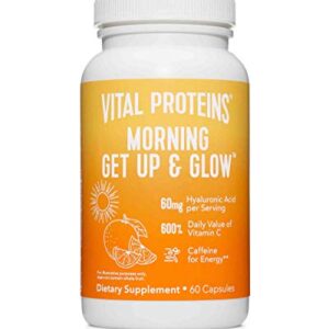 Vital Proteins Morning Get Up and Glow Capsules, 90mg Caffeine for Energy & Vitamin C & Biotin & Hyaluronic Acid Pills - 60ct