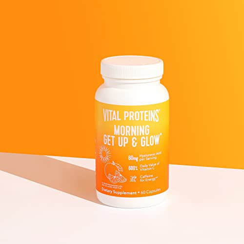 Vital Proteins Morning Get Up and Glow Capsules, 90mg Caffeine for Energy & Vitamin C & Biotin & Hyaluronic Acid Pills - 60ct