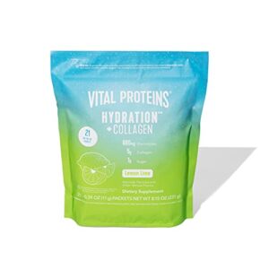 vital proteins hydration + collagen powder packets, low sodium electrolyte powder, supplement electrolyte drink mix, 1g functional sugar, 880mg electrolytes, 100% dv vitamin c – lemon lime, 21 count