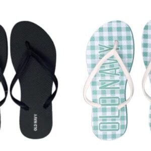 Old Navy Women Beach Summer Casual Flip Flop Sandals (10 Green Plaid Logo & Black Flip Flops) with Dust Cover