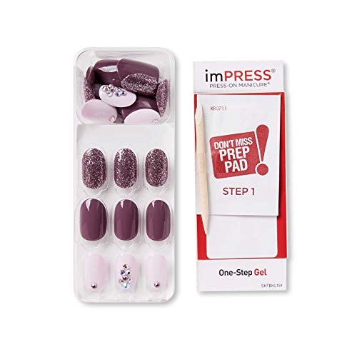 KISS imPRESS Press-On Manicure, Nail Kit, PureFit Technology, Short Press-On Nails, Reset', Includes Prep Pad, Mini Nail File, Cuticle Stick, and 30 Fake Nails