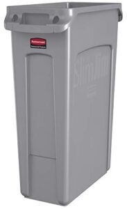 rubbermaid commercial products slim jim plastic rectangular trash/garbage can with venting channels, 23 gallon, gray (fg354060gray)