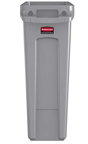 Rubbermaid Commercial Products Slim Jim Plastic Rectangular Trash/Garbage Can with Venting Channels, 23 Gallon, Gray (FG354060GRAY)