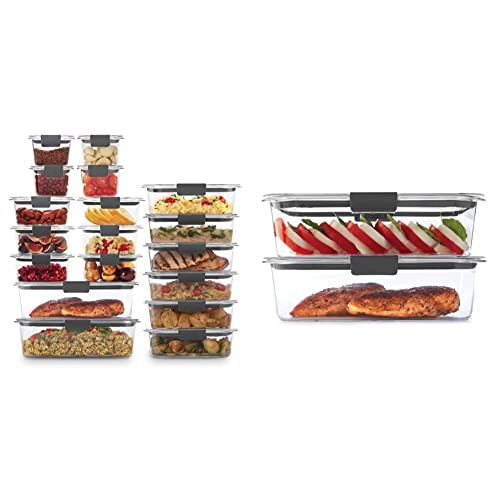 Rubbermaid Brilliance Storage 44-Piece Plastic Lids, Clear & Leak-Proof Brilliance Food Storage Set | 9.6 Cup Plastic Containers with Lids | Microwave and Dishwasher Safe, 2-Pack, Clear