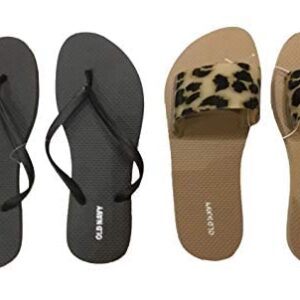 Old Navy Women Beach Summer Casual Flip Flop Sandals (6 Leopard 2 Slide & Black Flip Flops)