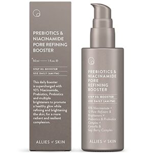 allies of skin prebiotics & niacinamide pore refining booster: 10% niacinamide, goji berry, lysophosphatidic acid. pore reducing serum. firms & brightens. strengthens skin barrier 1.7 oz / 50 ml