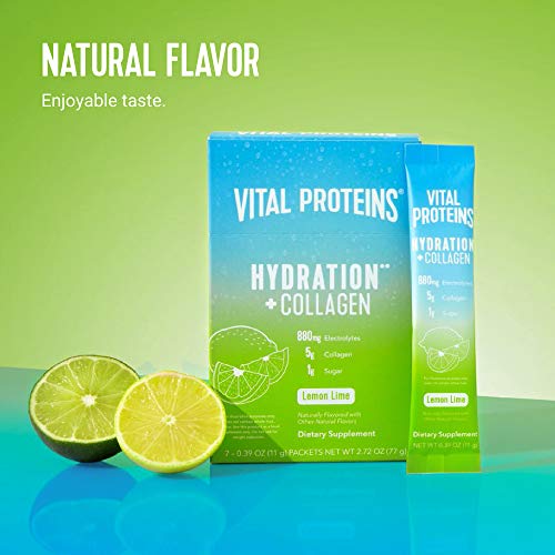 Vital Proteins Hydration Electrolyte Powder with Collagen - 1g Functional Sugar - 880mg Electrolytes - 100% DV Vitamin C (Lemon Lime, 7 Count)