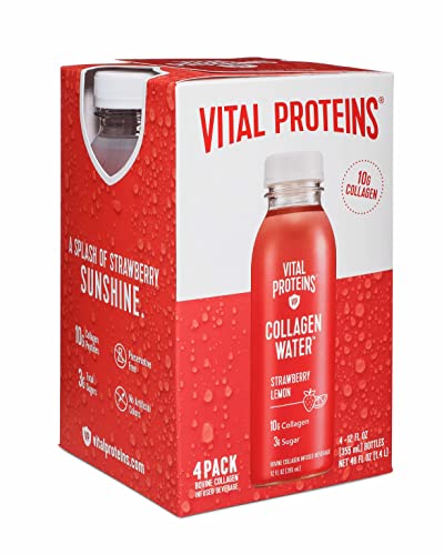 Vital Proteins Collagen Water™, 10g of Collagen per Bottle & Made with Real Fruit Juice - Strawberry Lemon, 4 Pack