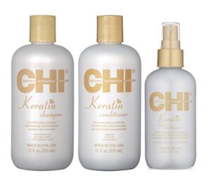 chi keratin reconstructing shampoo & conditioner 12oz plus leave-in conditioner 6oz bundle