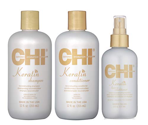 Chi Keratin Reconstructing Shampoo & Conditioner 12oz plus Leave-in Conditioner 6oz Bundle