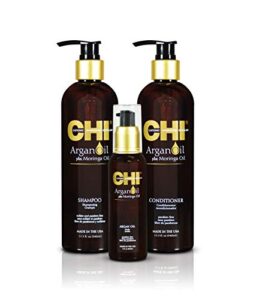 chi argan oil plus moringa oil luxe trio kit with shampoo, conditioner and moringa oil (set of 3), 11 fl. oz.