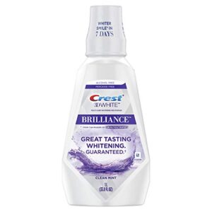 crest 3d white brilliance alcohol free whitening mouthwash, clean mint, 1 l (33.8 fl oz)