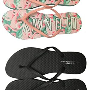 Old Navy Women Beach Summer Casual Flip Flop Sandals (10 Flamingo Logo & Black Flip Flops) with Dust Cover