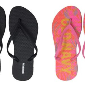 Old Navy Women Beach Summer Casual Flip Flop Sandals (9 Tropical Print Logo & Black Flip Flops) with Dust Cover