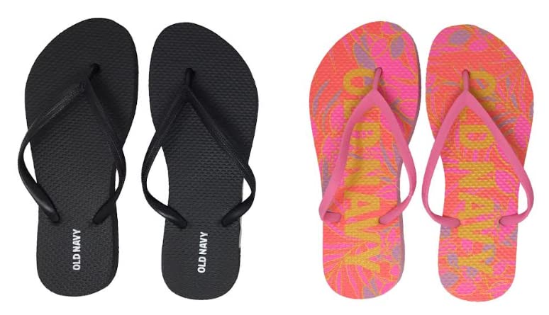 Old Navy Women Beach Summer Casual Flip Flop Sandals (9 Tropical Print Logo & Black Flip Flops) with Dust Cover