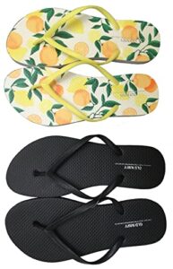 old navy women beach summer casual flip flop sandals (10 lemon & black flip flops) with dust cover