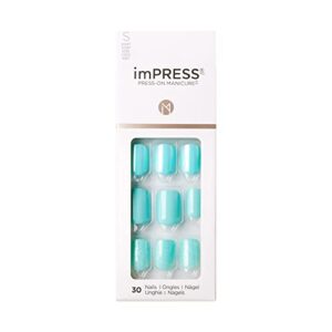 kiss impress press-on manicure, nail kit, purefit technology, short press-on nails, rain check’, includes prep pad, mini nail file, cuticle stick, and 30 fake nails