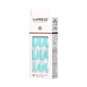 KISS imPRESS Press-On Manicure, Nail Kit, PureFit Technology, Short Press-On Nails, Rain Check', Includes Prep Pad, Mini Nail File, Cuticle Stick, and 30 Fake Nails