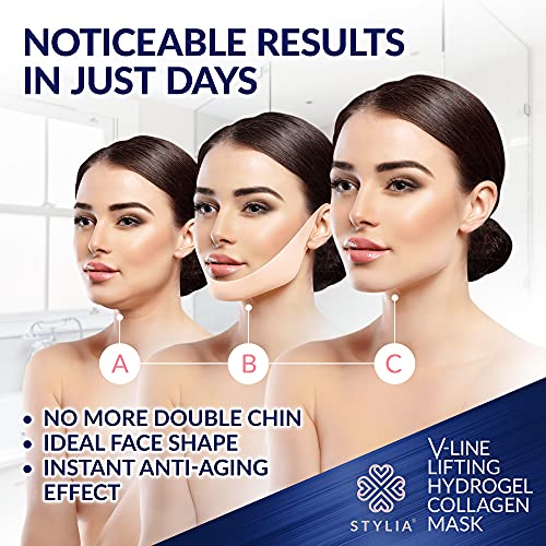 5 Piece Double Chin Reducer - V Line Shaping Face Masks - Lifting Hydrogel Collagen Mask with Aloe Vera - Anti-Aging and Anti-Wrinkle Band