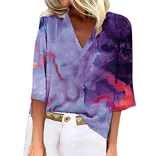 Womens Loose Fit Tshirts Short Sleeve Summer Tops Casual Workout Yoga Tunic T Shirts Tops V Neck Stretchy,Button Down Shirts for Women with Print