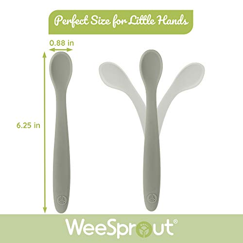 WeeSprout Silicone Baby Spoons - First Stage Infant Feeding Spoons With Soft-Tip, Bendable Baby Utensils for Parent & Self-Feeding, Ultra-Durable & Chewproof, Dishwasher Safe, Set of 3