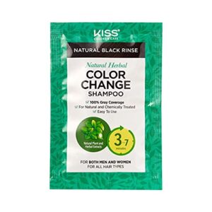 Kiss Quick Cover Natural Herbal Color Change Shampoo 3 Pouches (2 PACK, Natural Black)