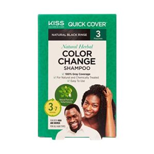 Kiss Quick Cover Natural Herbal Color Change Shampoo 3 Pouches (2 PACK, Natural Black)