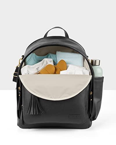 Skip Hop Diaper Bag Backpack: Greenwich Multi-Function Baby Travel Bag with Changing Pad and Stroller Straps, Vegan Leather, Black (Discontinued by Manufacturer)