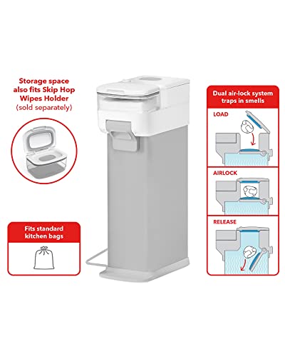 Skip Hop Diaper Pail with Dual Air-Lock, Universal Refill Bags, White