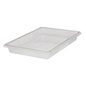 rubbermaid commercial products large shallow food storage container for kitchen restaurant use, 5 gallon clear, 26 x 18 x 3.5 inches