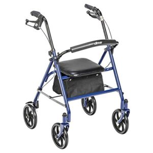 drive medical 10257bl-1 4-wheel rollator walker with seat & removable back support, blue