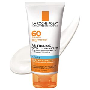 la roche-posay anthelios cooling water lotion sunscreen for body and face, broad spectrum sunscreen spf, absorbs quickly, water resistant every day sun protection for sensitive skin