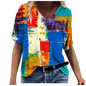 gradient t-shirt v-neck women’s tops loose sleeve short fashion casual women’s blouse short sleeve women lightweight,funny tshirts shirts for women