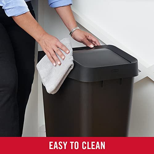 Rubbermaid Swing Top Waste Container for Home and Kitchen, Easy Access Disposal and Slim Modern Trash Can with Lid, 12.2 Gallon Capacity, Black