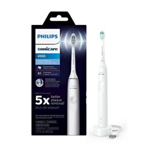 philips sonicare 4100 power toothbrush, rechargeable electric toothbrush with pressure sensor, white hx3681/23